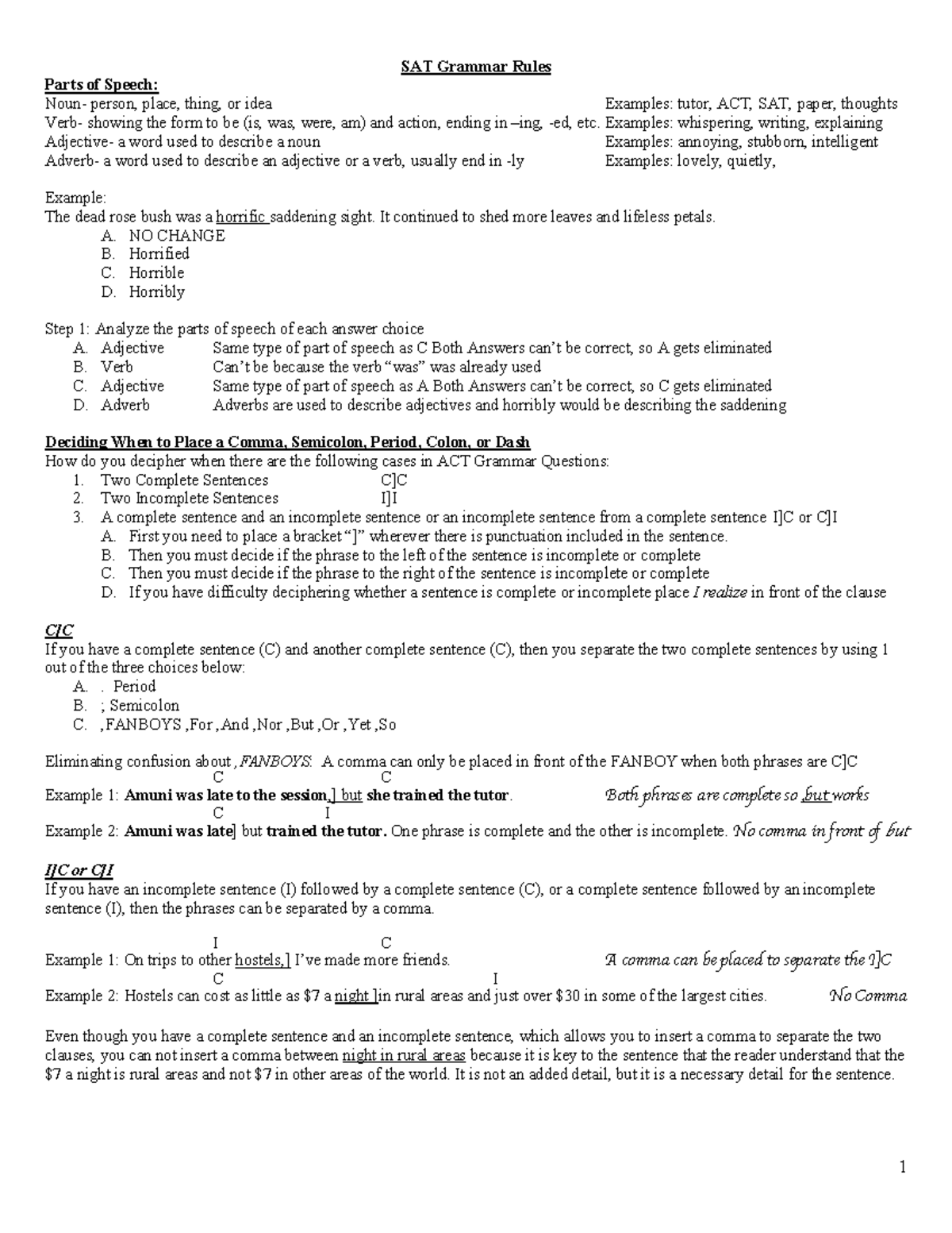 1. SAT Grammar Rules - REGLAS DEL SAT - SAT Grammar Rules Parts of ...
