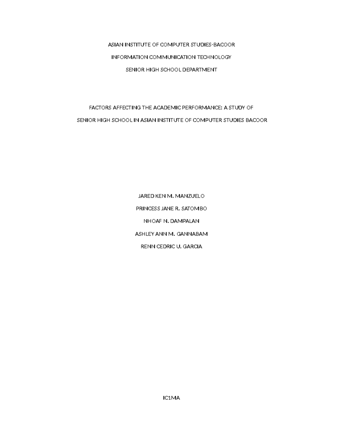 Asian Institute OF Computer Studies - ASIAN INSTITUTE OF COMPUTER ...