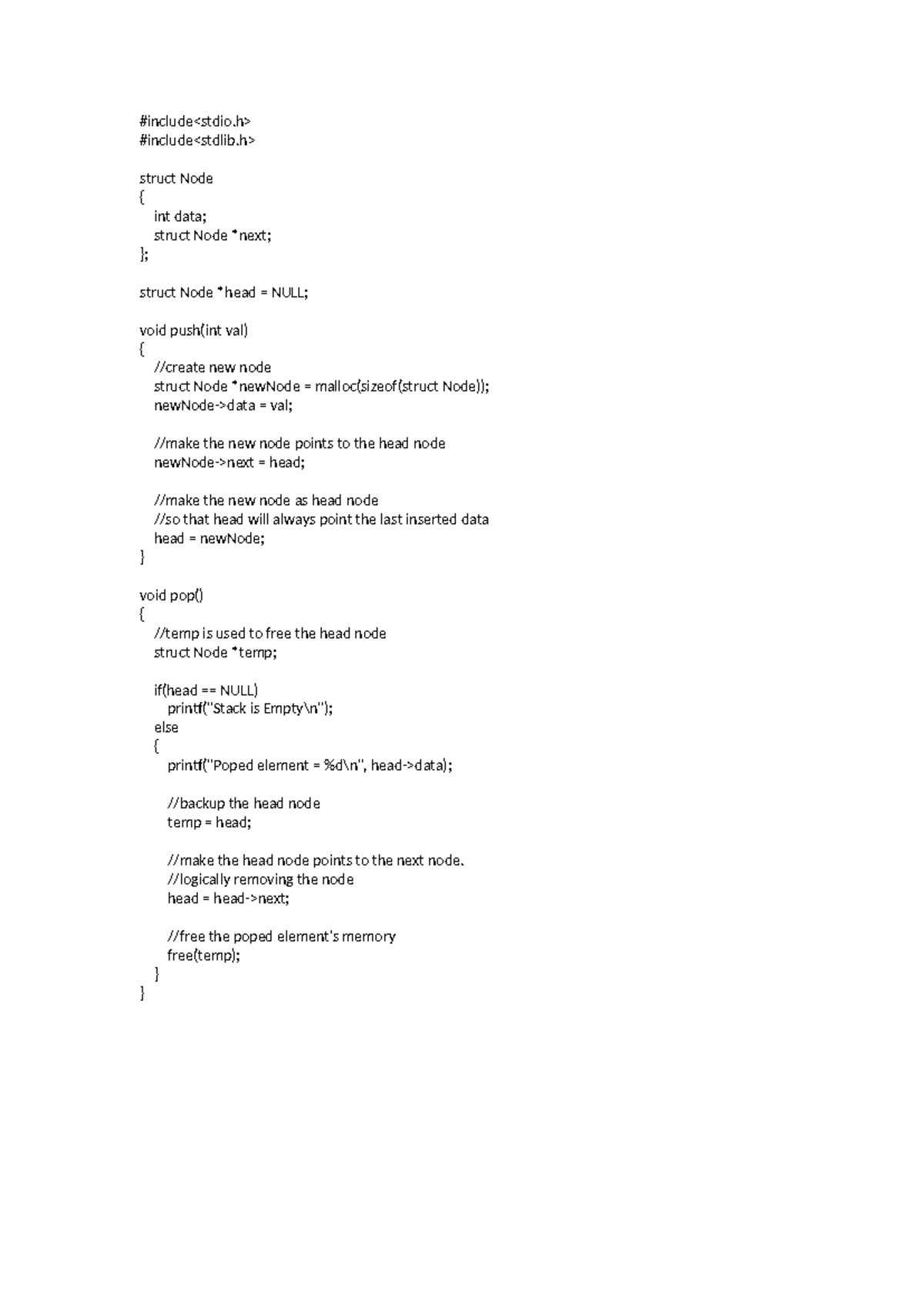 Stack using LL - Programs - #include #include struct Node { int data ...