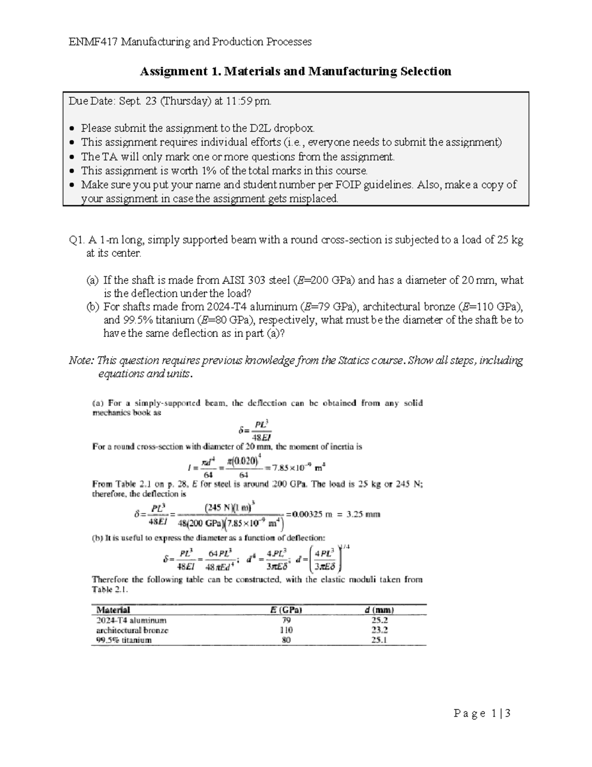 Assignment 1 Solution - ENMF417 Manufacturing and Production Processes ...