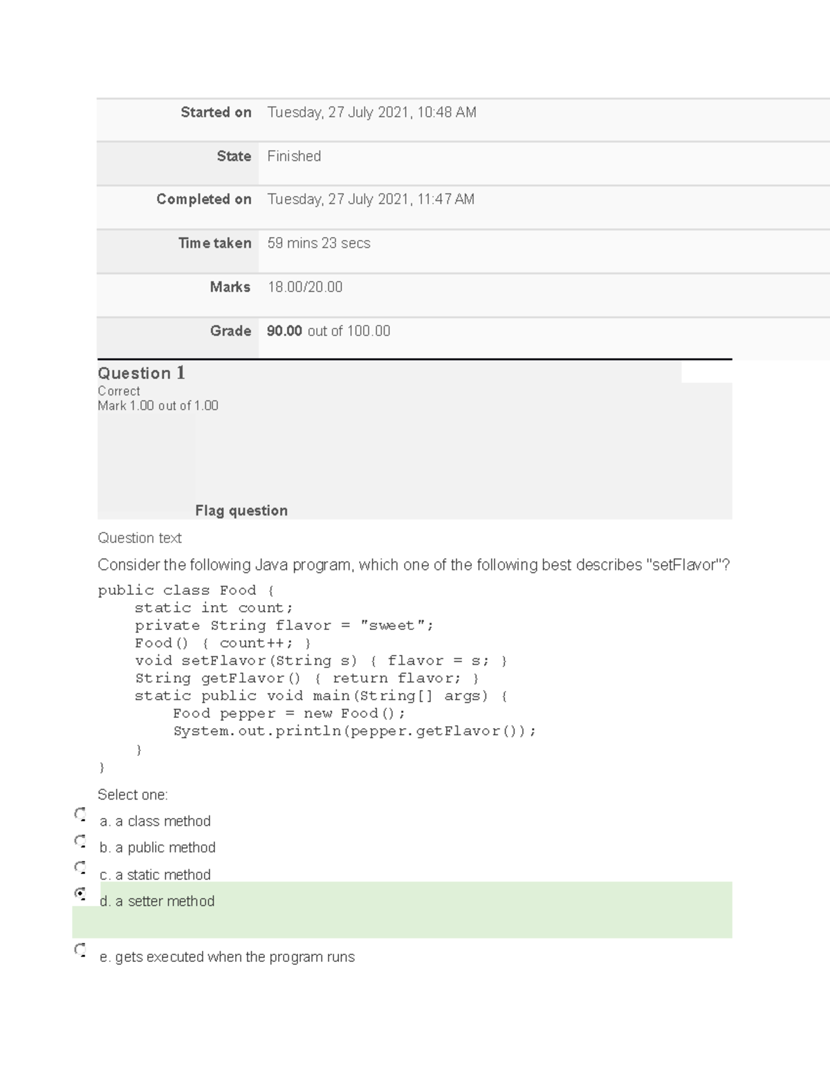 Grade quiz U6 - Started on Tuesday, 27 July 2021, 10:48 AM State ...