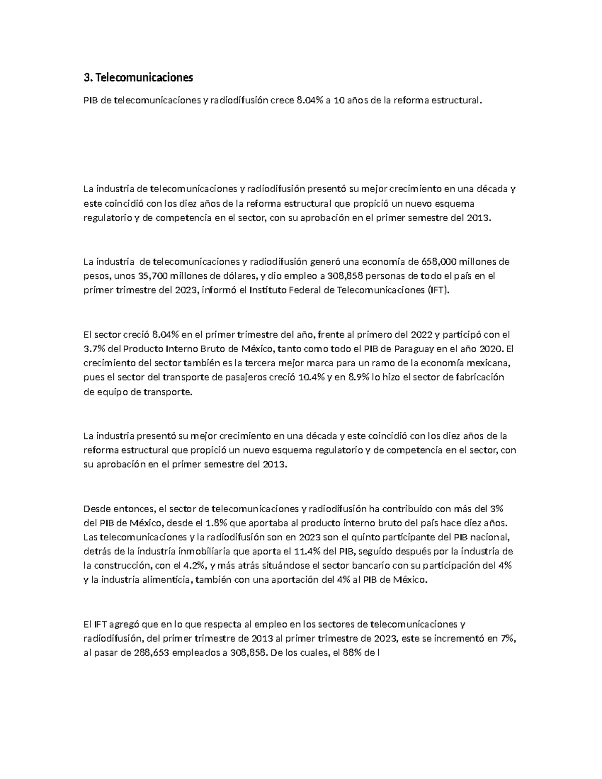 3 - hgfhg - 3. Telecomunicaciones PIB de telecomunicaciones y ...