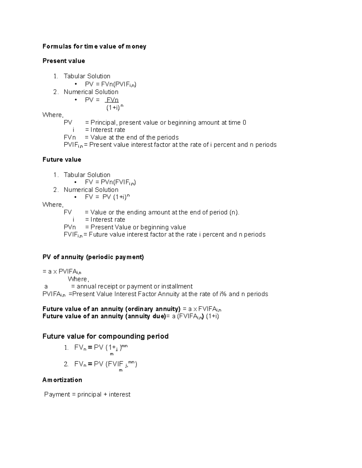 Formulas for time value of money - Formulas for time value of money ...