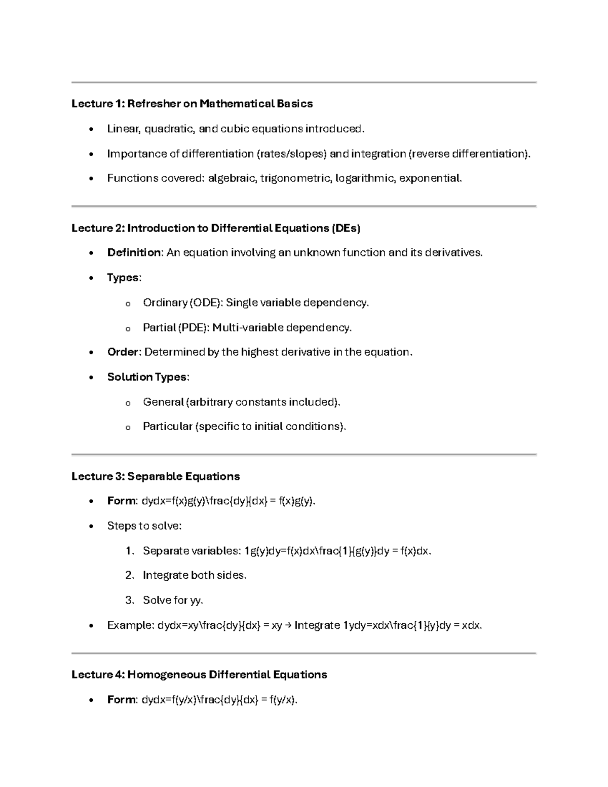 MTH401 Midterm short notes - Lecture 1: Refresher on Mathematical ...
