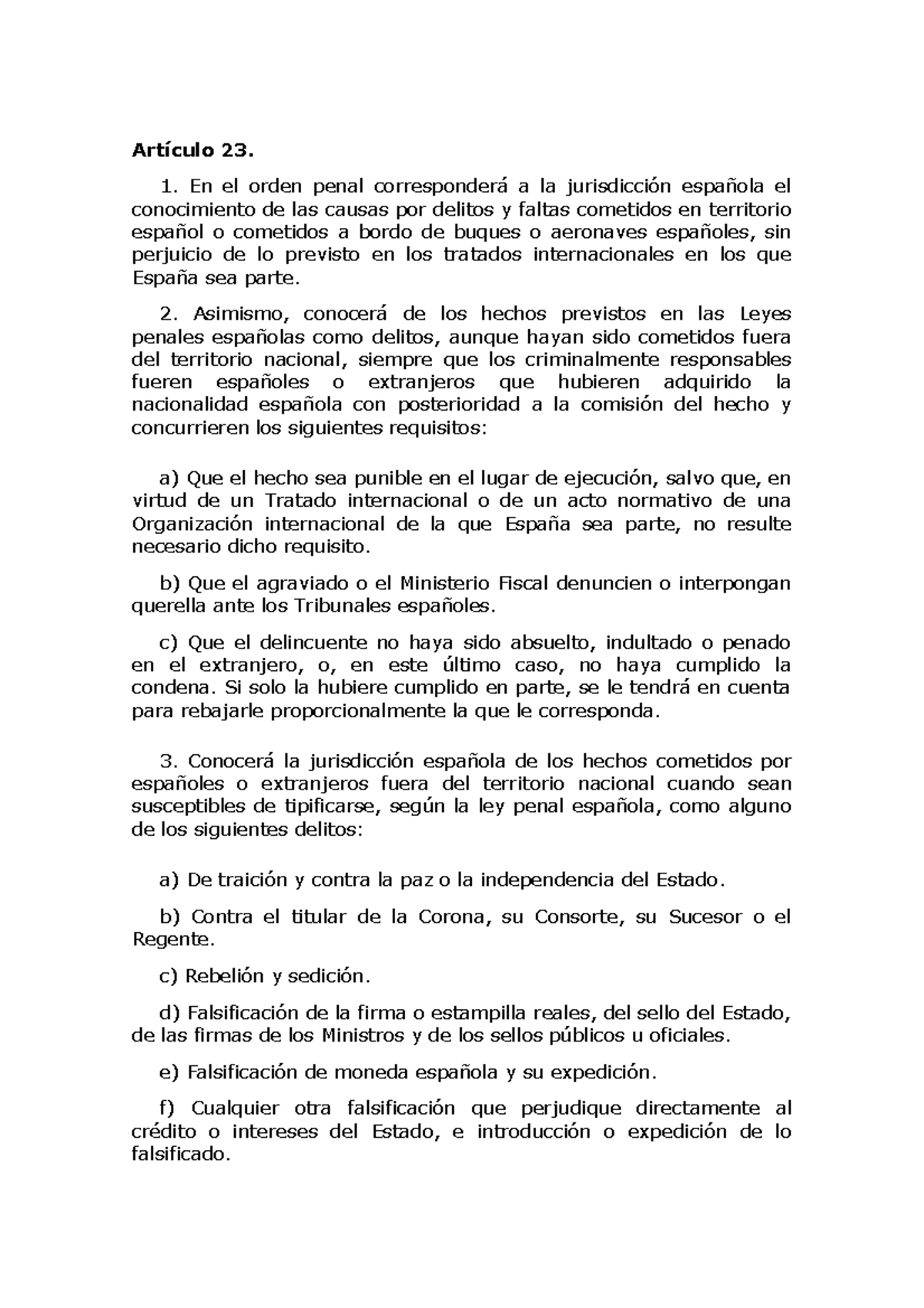 Artículo 23 - Internacionalización de la justicia. Justicia universal ...