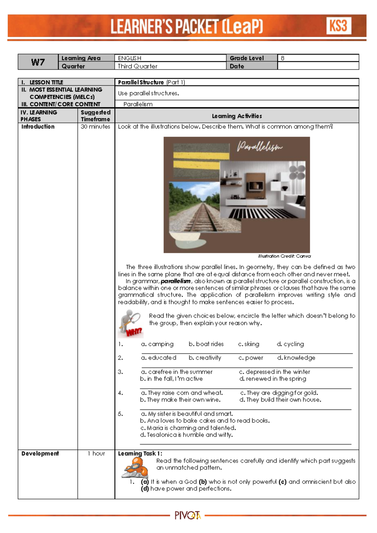 English 8 Q3 Week 7 - W 7 Learning Area ENGLISH Grade Level 8 Quarter ...