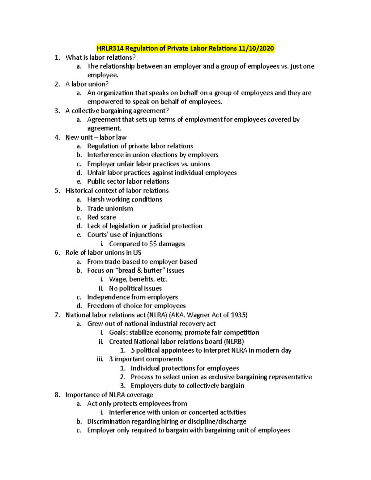HRLR314 Regulation of Private Labor Relations 11 - The relationship ...