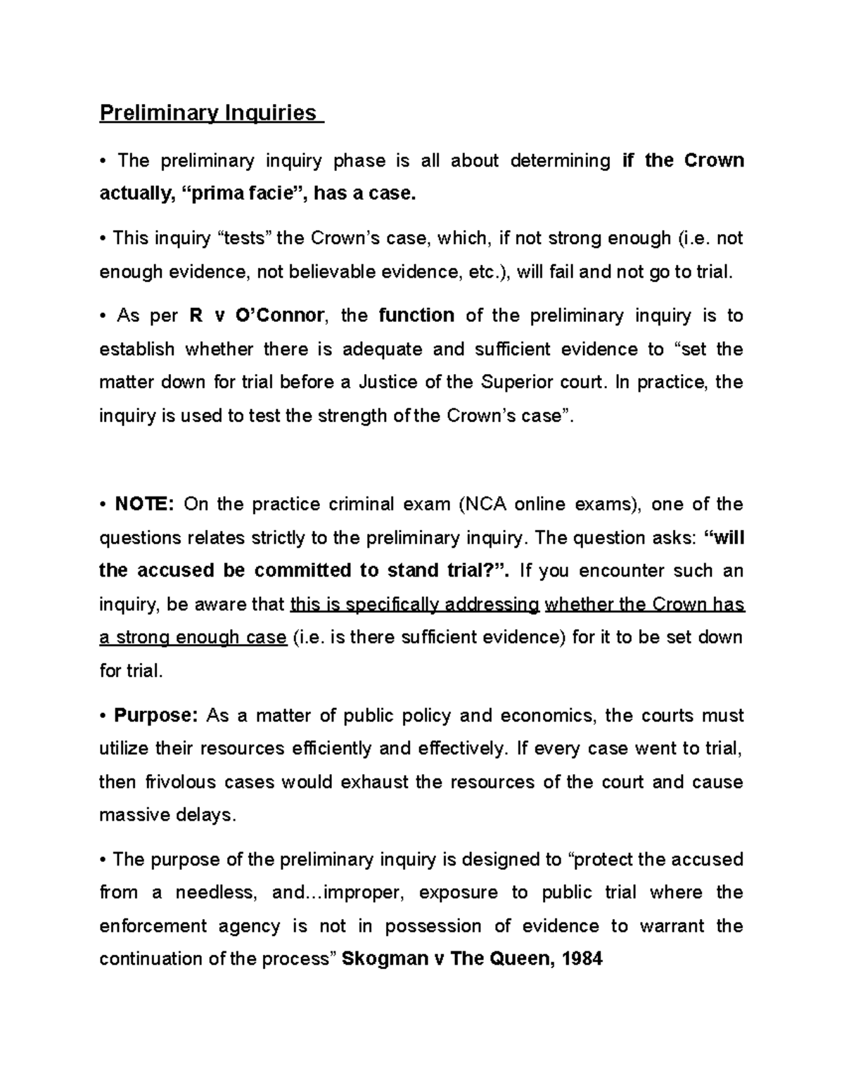 Preliminary Inquiries - Preliminary Inquiries The preliminary inquiry ...