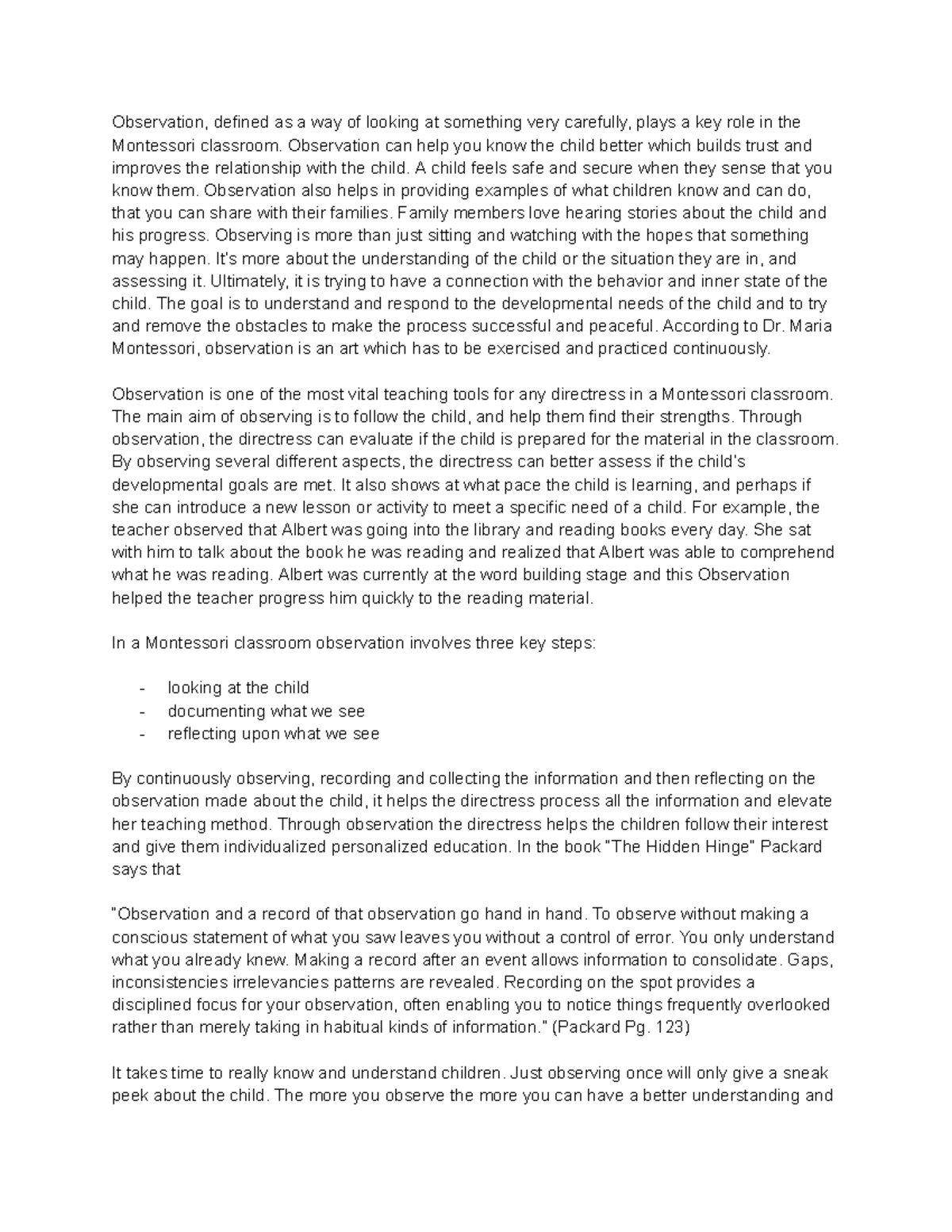 Observation In The Montessori Classroom - Observation, defined as a way ...