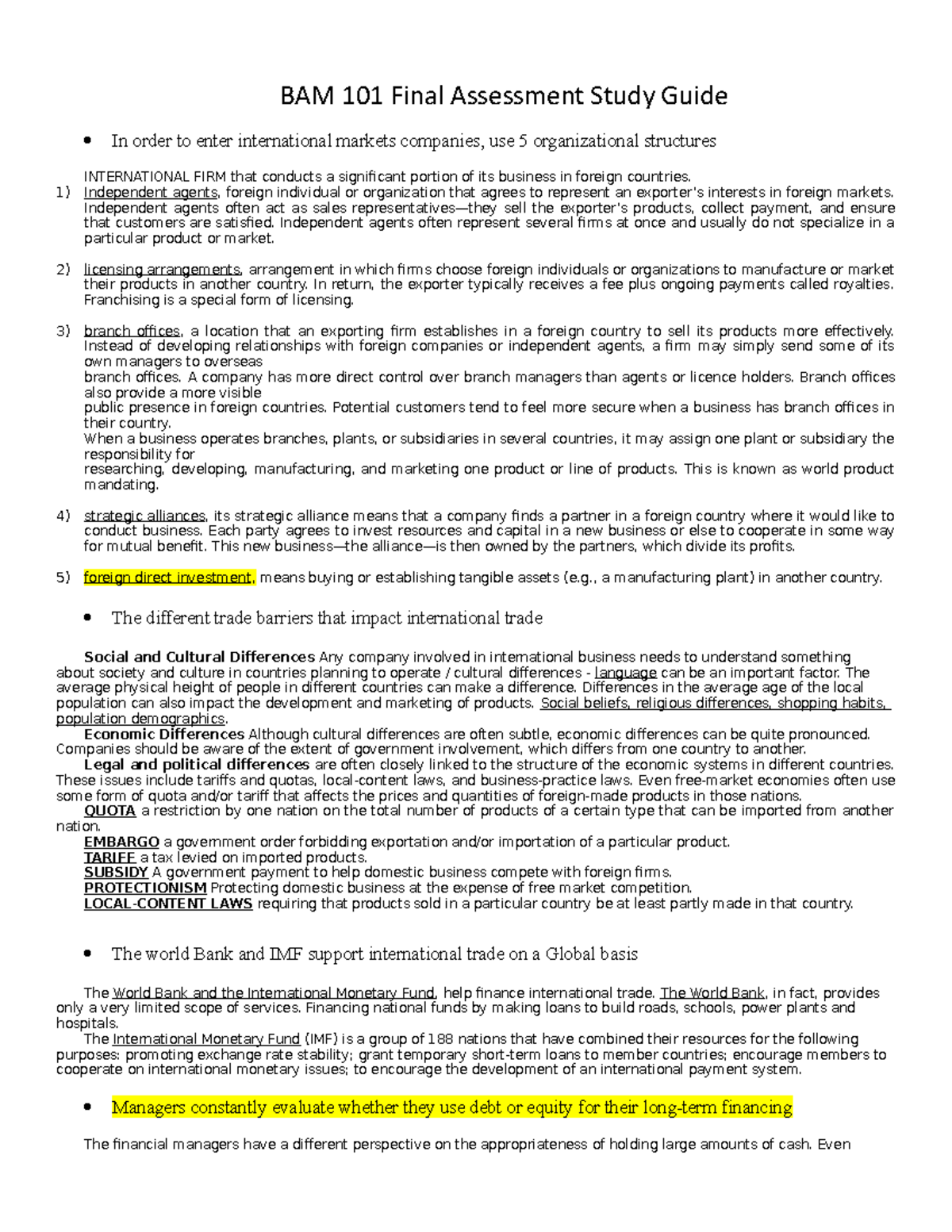 Study Guide Final Exam April 2019, questions - BAM 101 Final Assessment ...