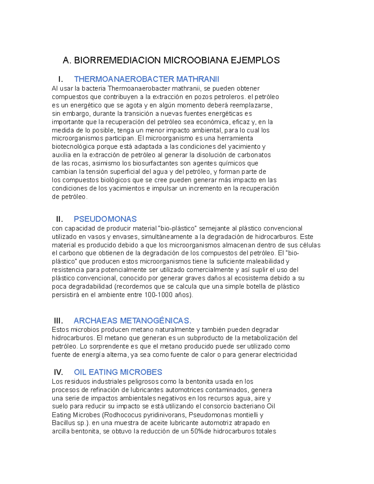 Ejemplos de biorremediacion microbiana - A. BIORREMEDIACION MICROOBIANA EJEMPLOS I. - Studocu