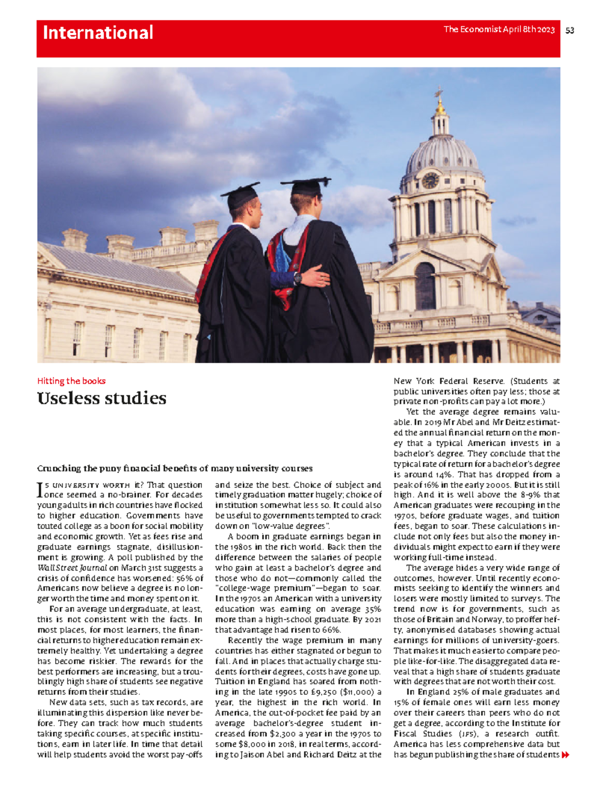 Useles studies - The Economist April 8th 2023 53 International Hitting ...
