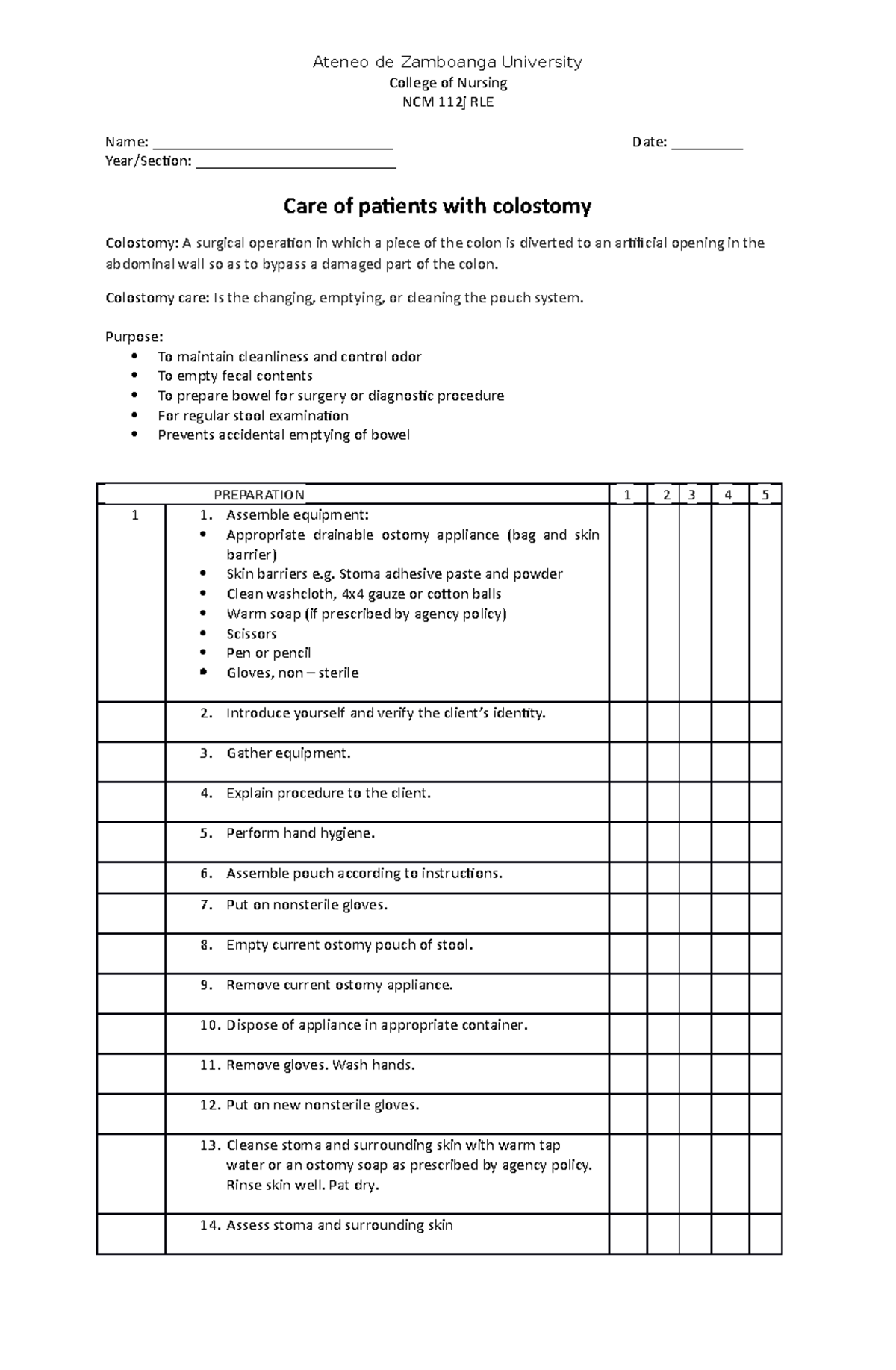 Caring of patients with colostomy - Ateneo de Zamboanga University ...
