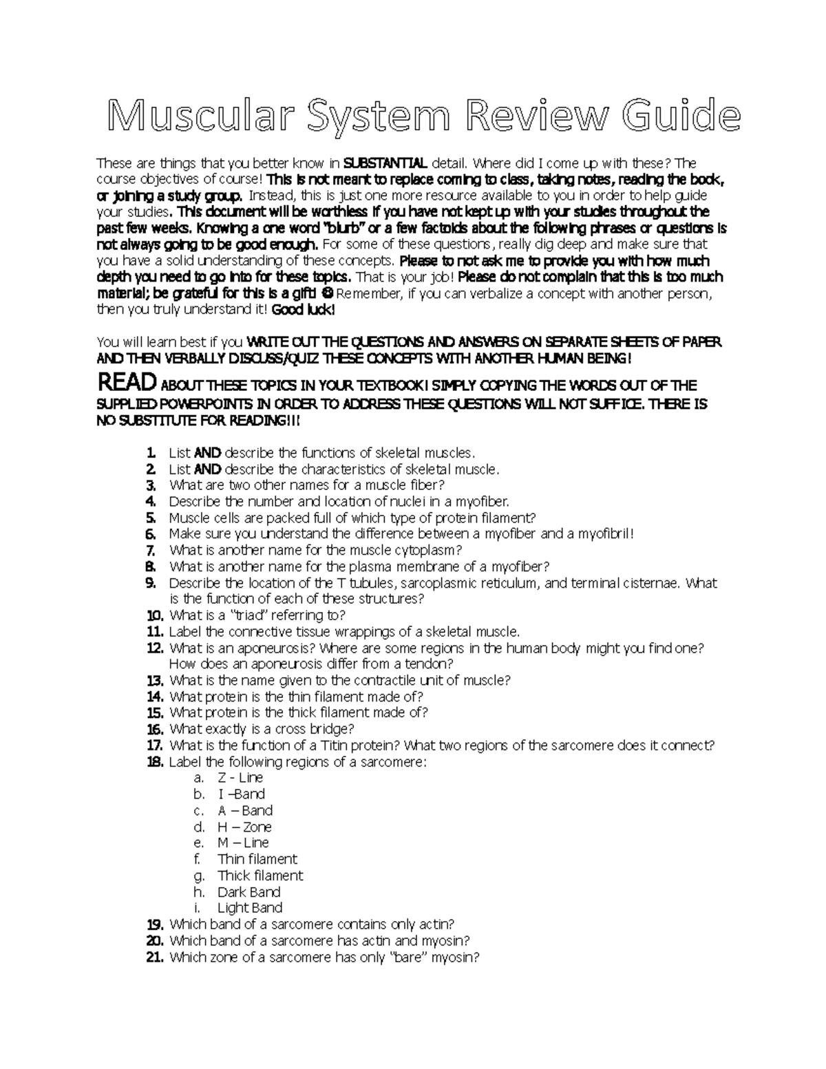 Muscular System Review Guide - BIO-201 - GCU - Studocu