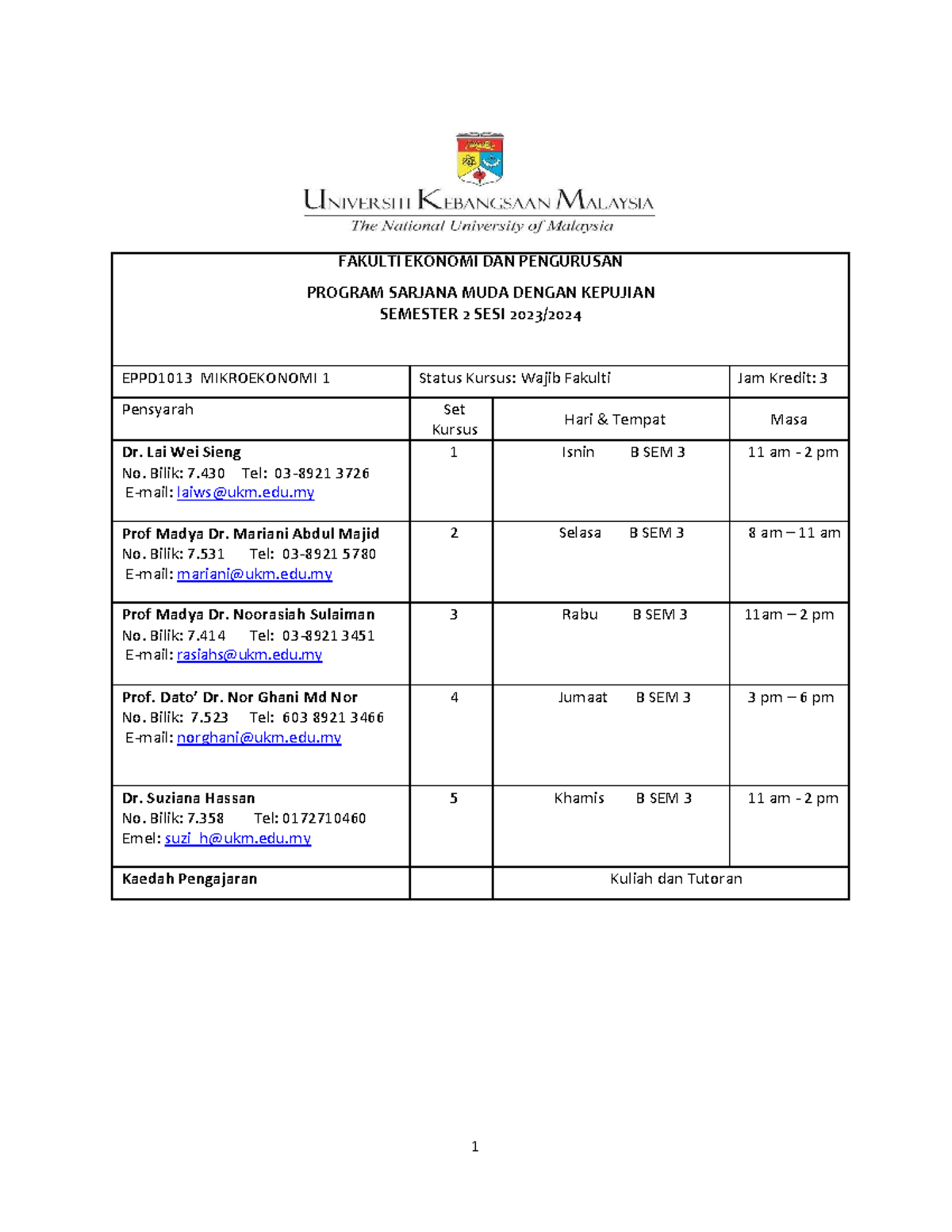 Proforma EPPD1013 Mikroekonomi Sem 2 2023-2024 BM - FAKULTI EKONOMI DAN PENGURUSAN PROGRAM ...