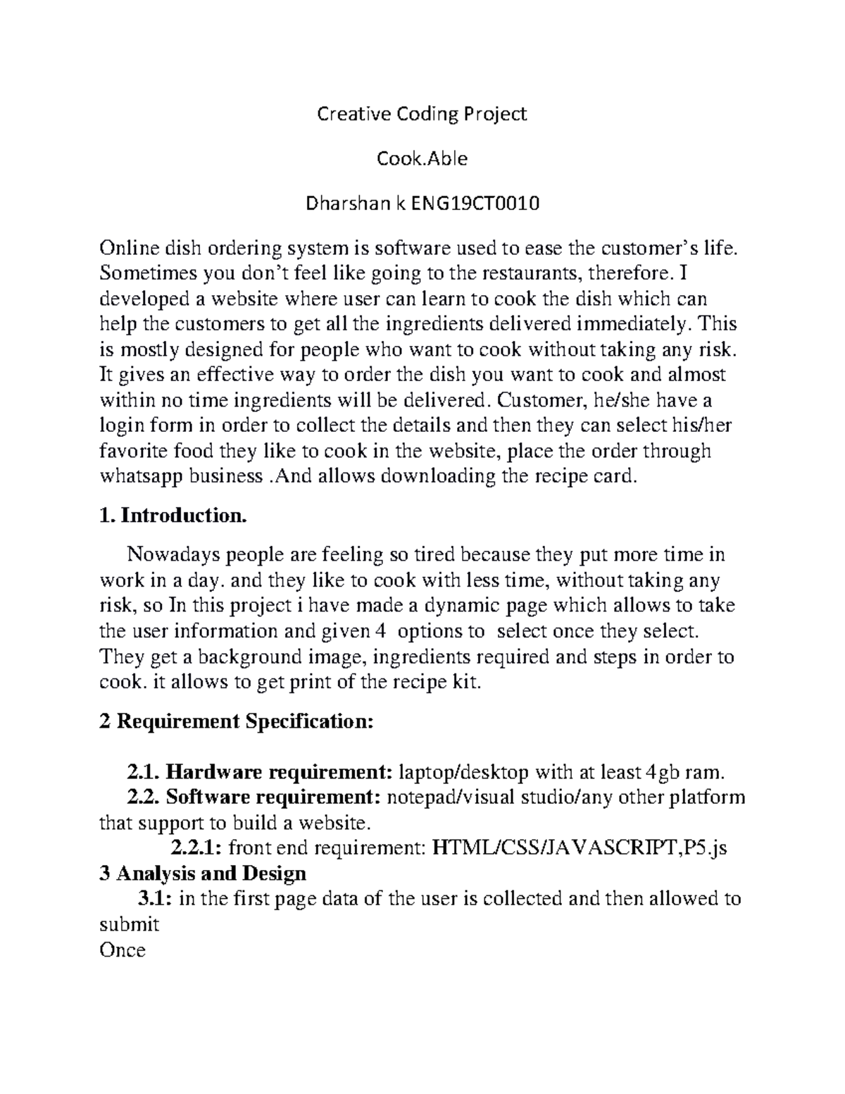 Dharshank - Creative Coding Project Cook Dharshan k ENG19CT Online dish ...