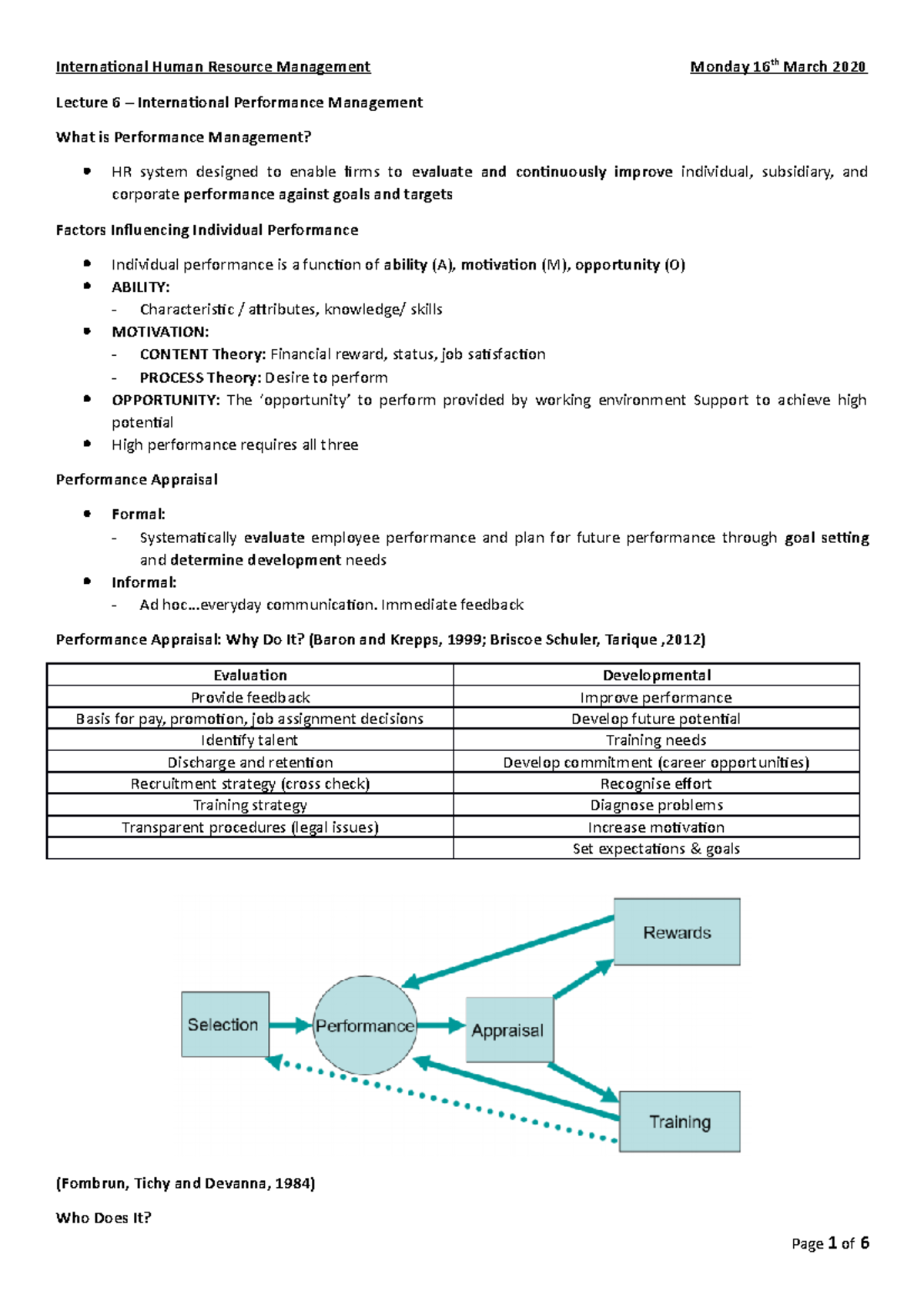 International Human Resource Management Lecture 6 Notes - International ...