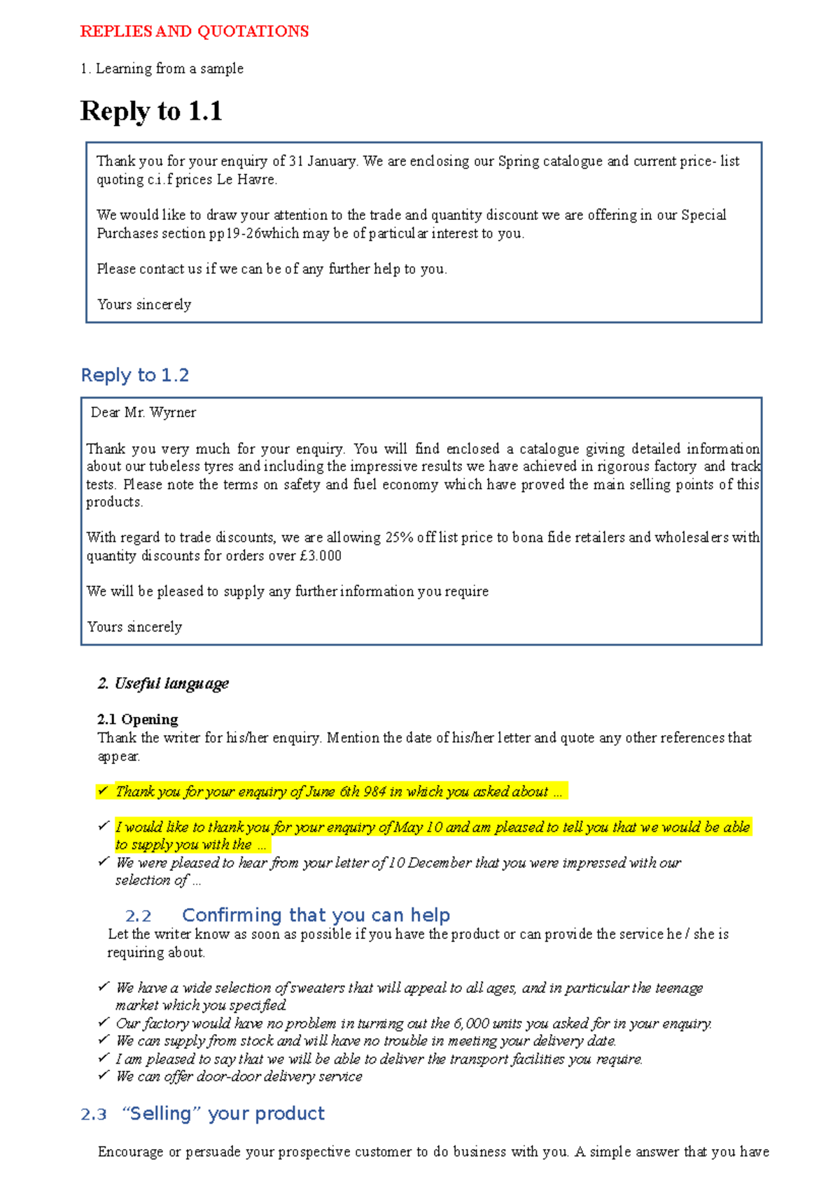 Replies-AND- Quotations - REPLIES AND QUOTATIONS 1. Learning from a ...