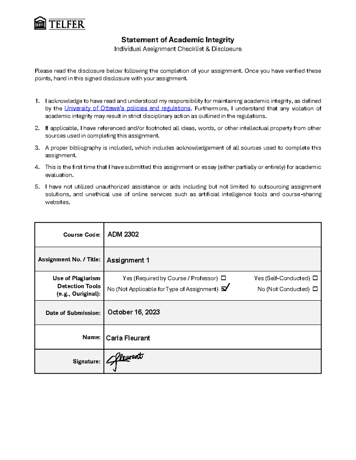 ADM 2302 C Syllabus Fall 2023-14 - Statement of Academic Integrity ...