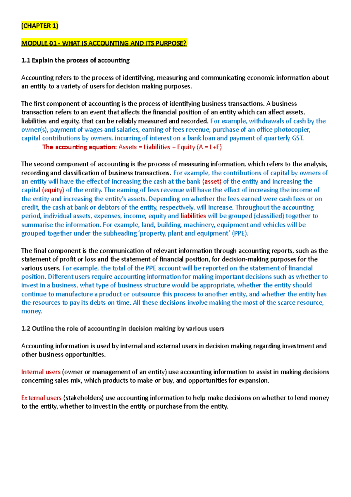 accounting in context - lecture notes for c 1 - (CHAPTER 1) MODULE 01 ...