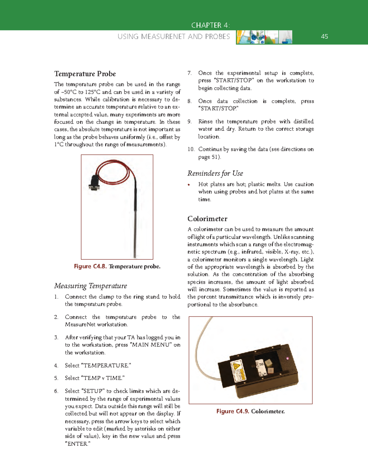 Temperature measure net probe - 45 CHAPTER 4: USING MEASURENET AND PROBES Temperature Probe The ...