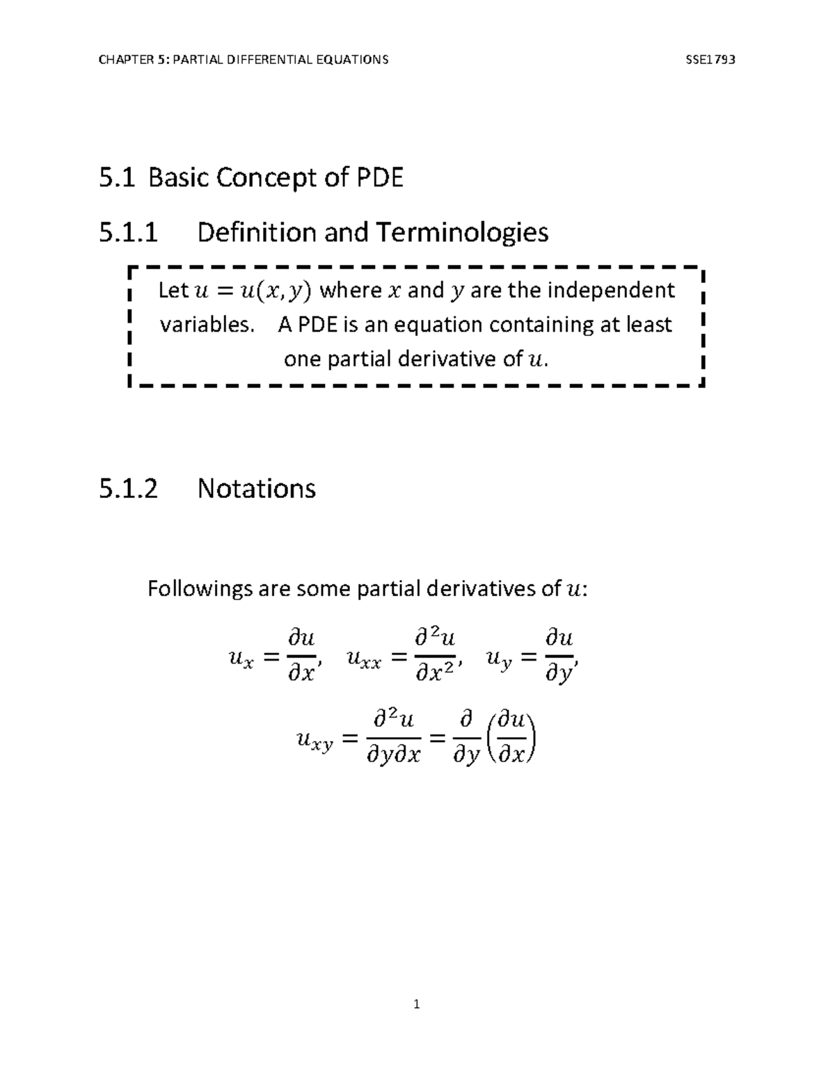 Chapter 2-Boundary Value Problems - 5 Basic Concept of PDE 5.1 Definition and Terminologies Let ...
