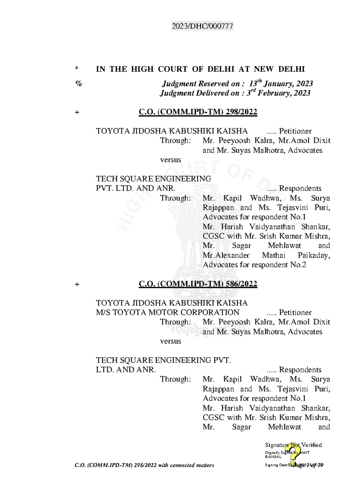 Toyota v Tech Square - Alphard Trademark Rectifications - * IN THE HIGH ...