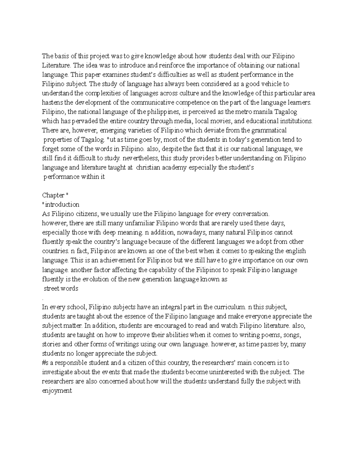 Filipino - The basis of this project was to give knowledge about how ...