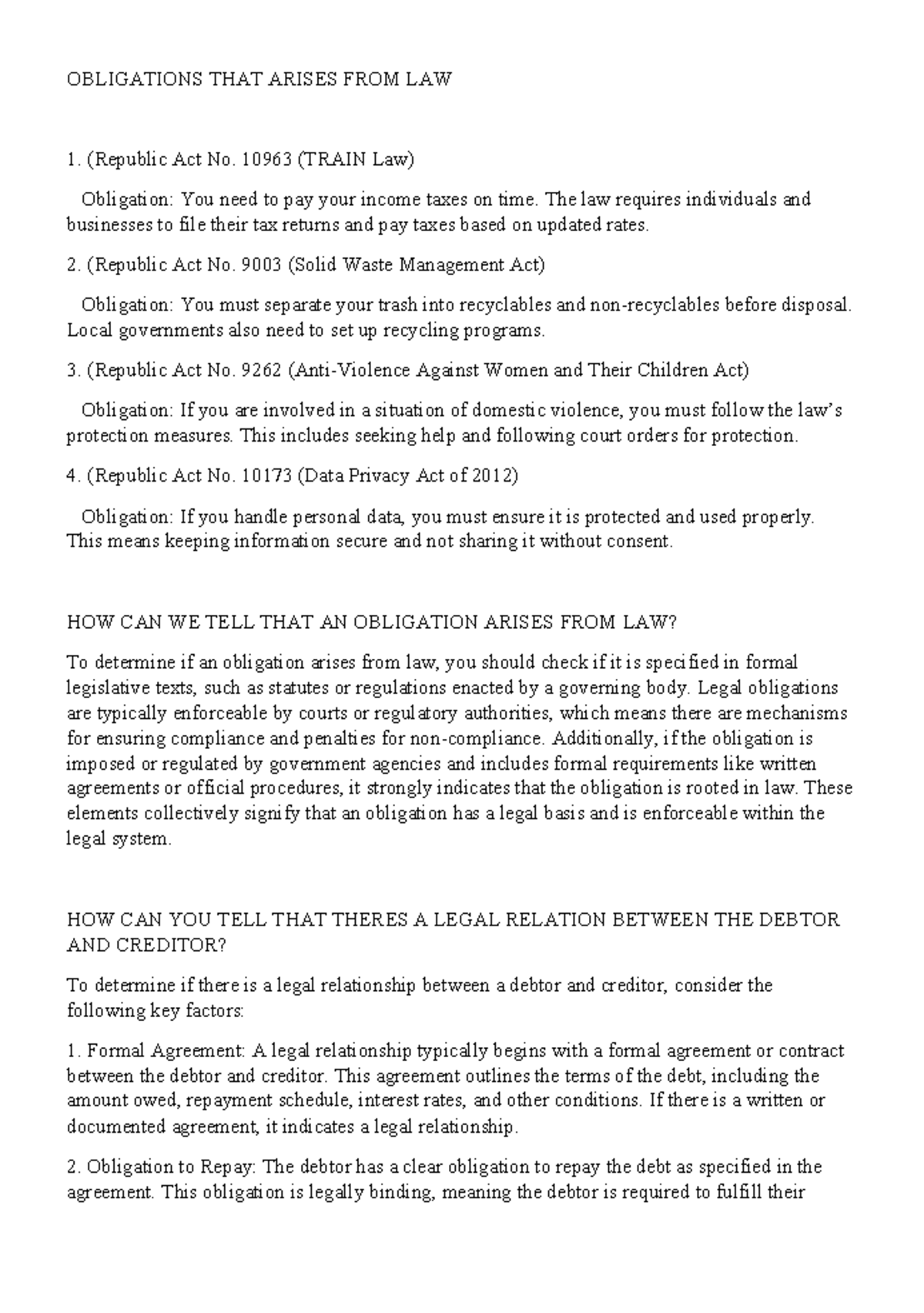 Obligations THAT Arises FROM LAW - OBLIGATIONS THAT ARISES FROM LAW ...