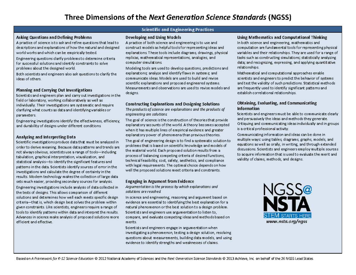 Three Dimensions of NGSS (Handout) - Three Dimensions of the Next ...