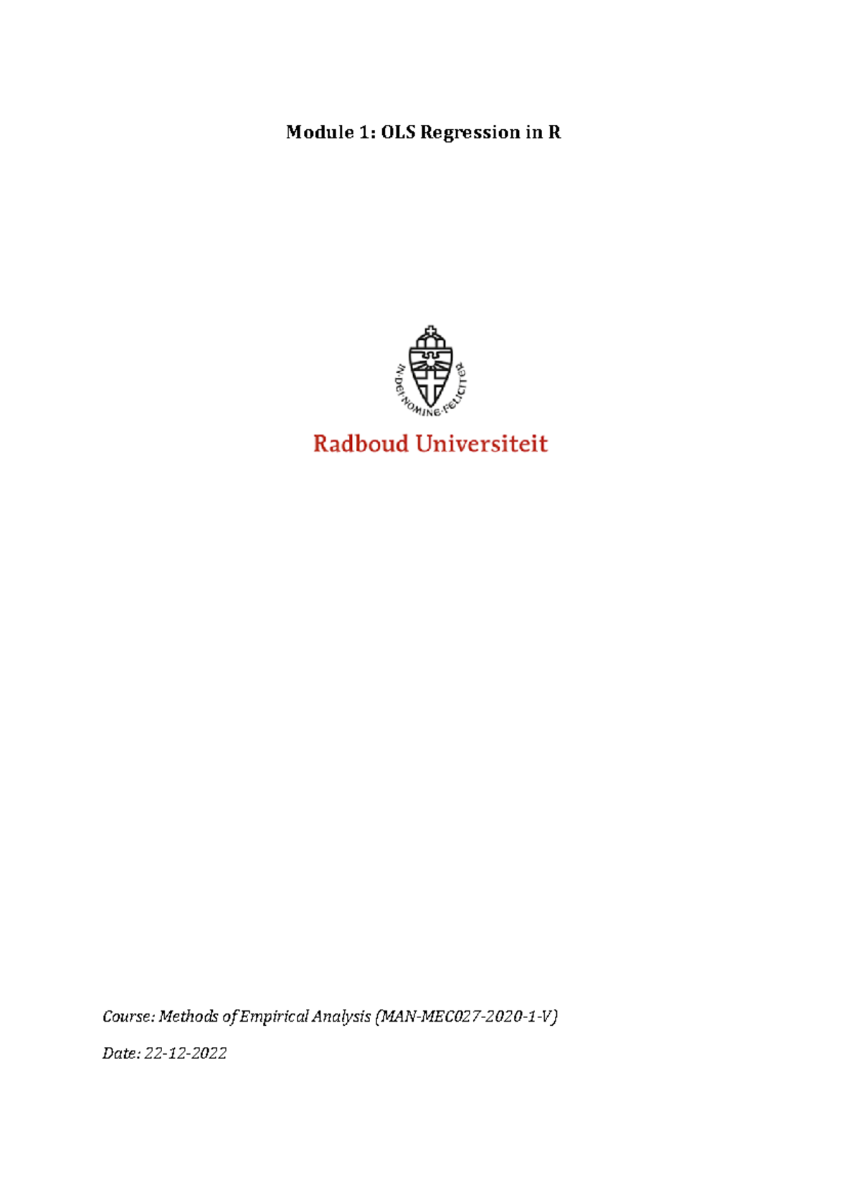 Module 1 Assignment, OLS Regression in R - Module 1: OLS Regression in R Course: Methods of ...