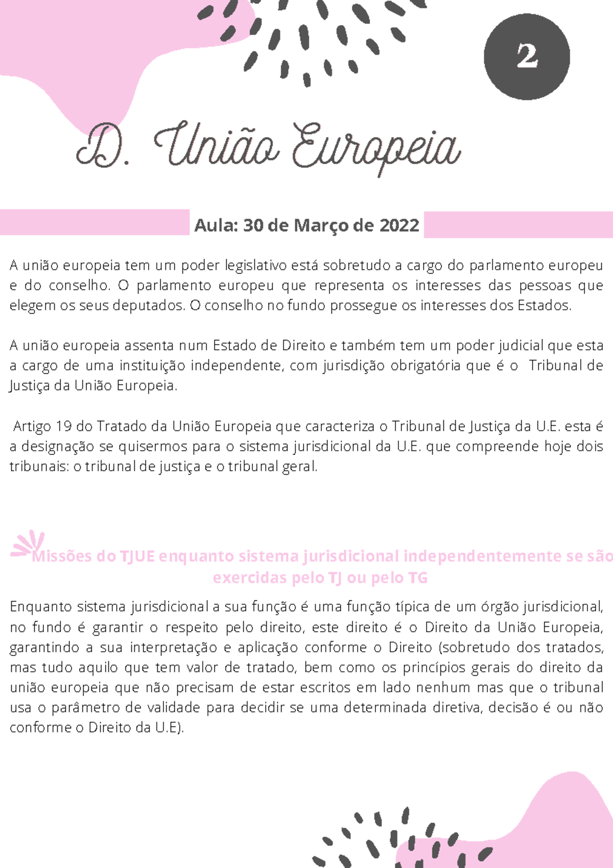 D. União Europeia - Apontamentos das aulas. - D. União EuropeiaD. União Europeia 22 Aula: 30 de ...