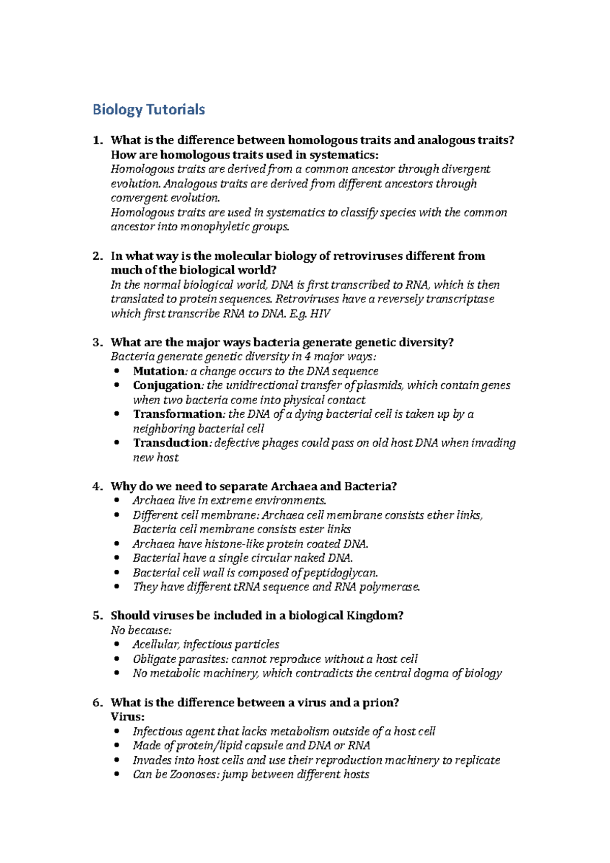 Biology Tutorials - What is the difference between homologous traits ...