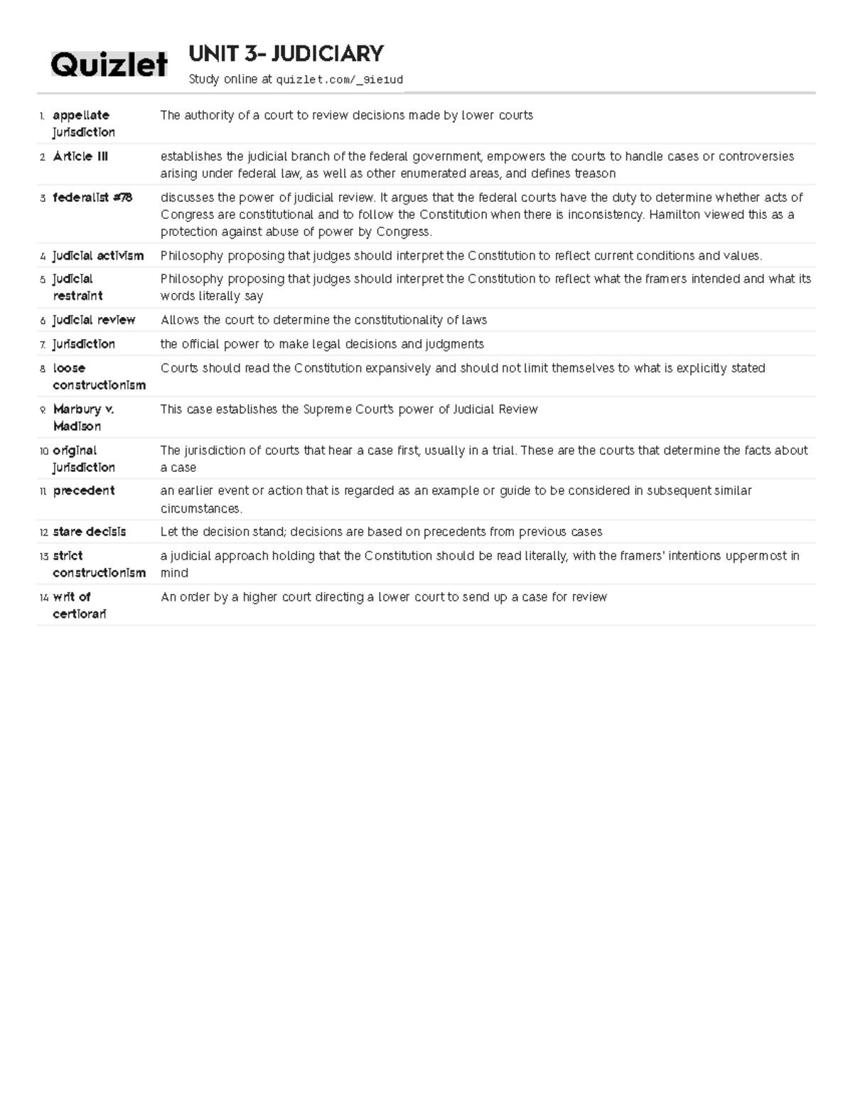 Judiciary unit 3 miniunit - appellate jurisdiction The authority of a ...
