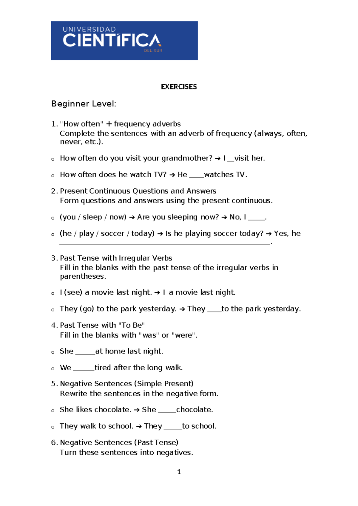 English exercises - EJERCICIOS - EXERCISES Beginner Level: 1. "How ...