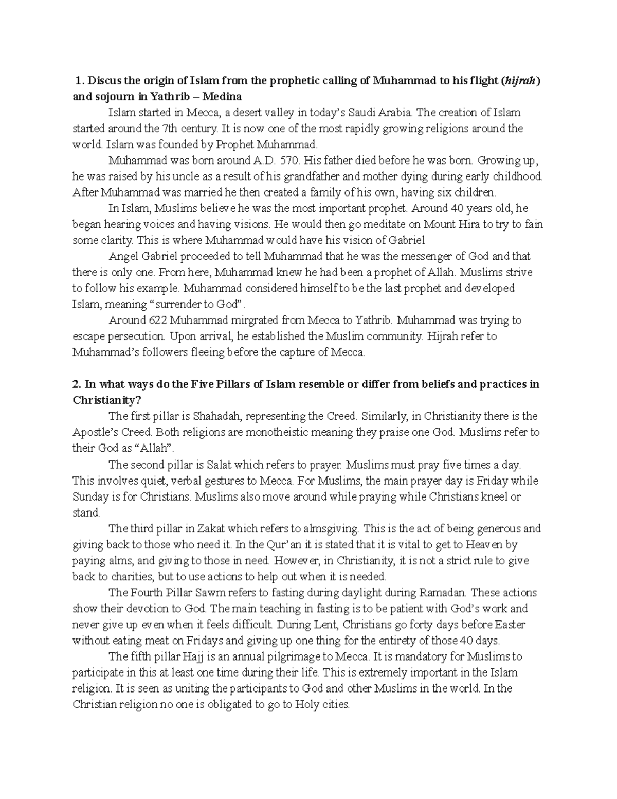 Islam Essays - Discus the origin of Islam from the prophetic calling of ...