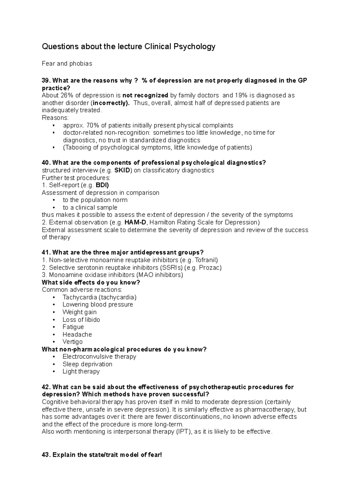 Questions and answers 4 - Fear and phobias - Questions about the ...