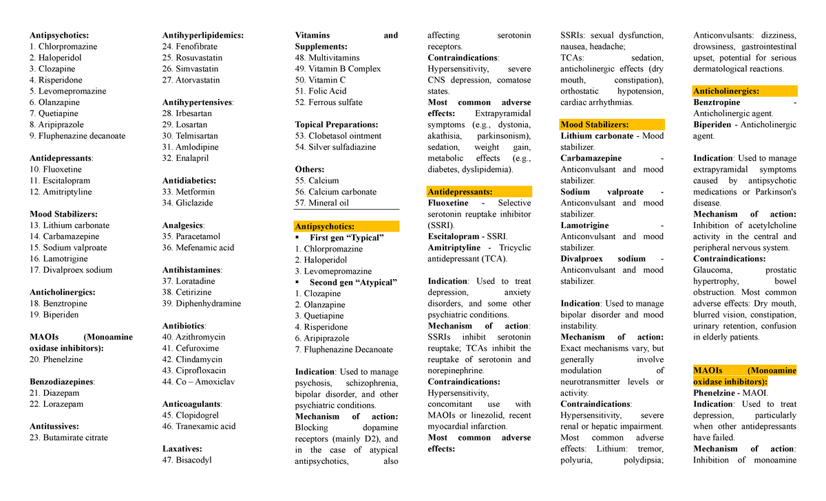 DRUG Study Notes - Antipsychotics: Chlorpromazine Haloperidol Clozapine ...