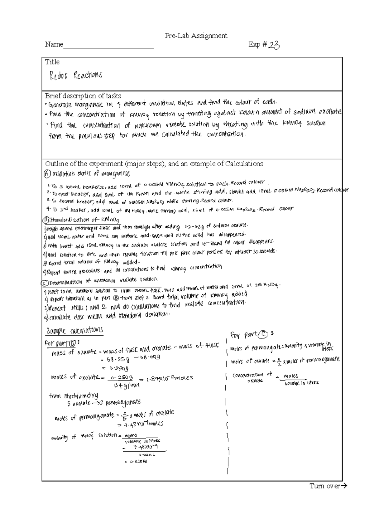 Chem 1112 Pre lab Experiment 23 - Pre-Lab Assignment Name ...