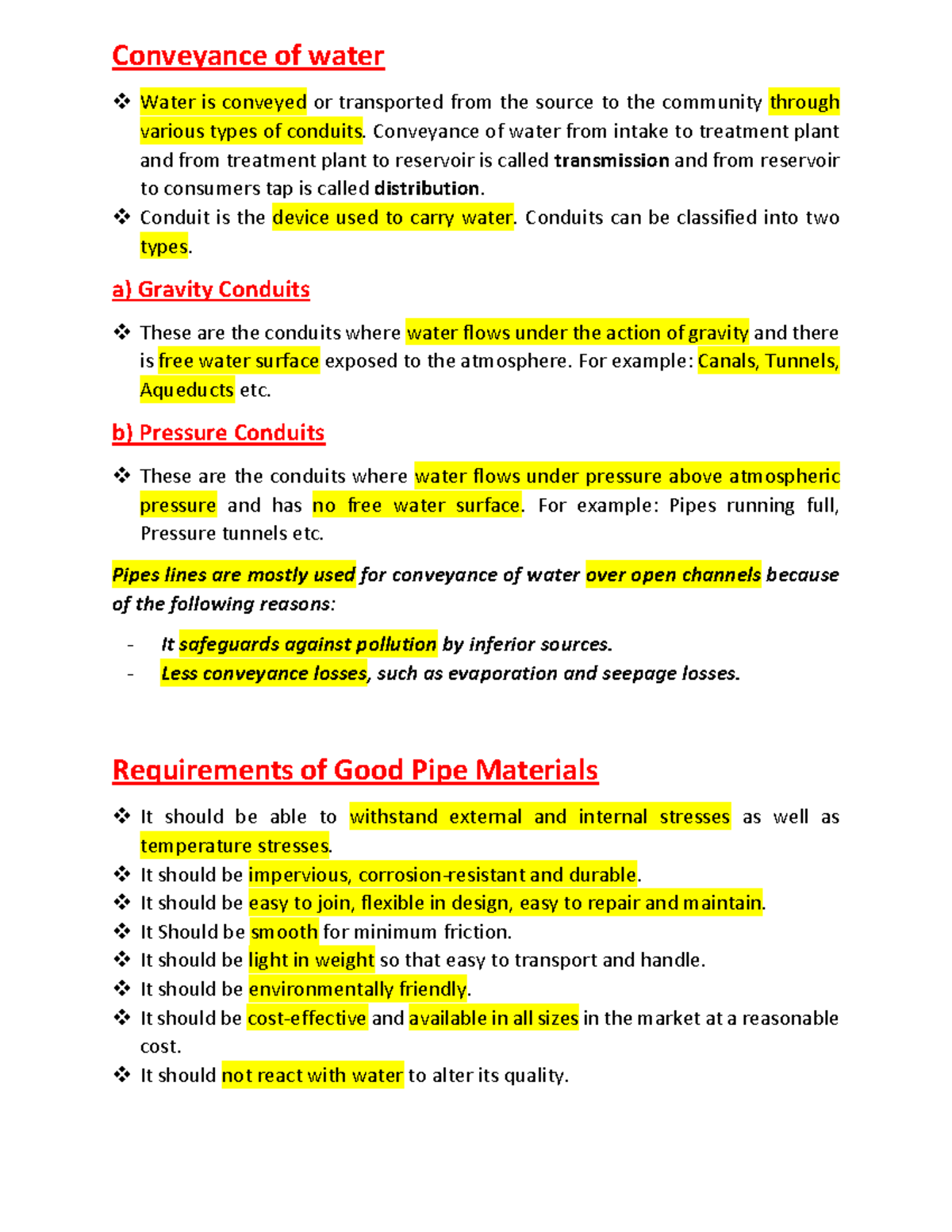 Final Water Supply Chapter 8 - Conveyance of water Water is conveyed or ...