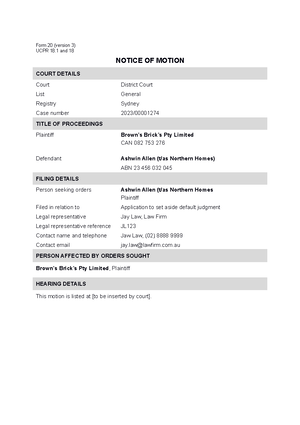 Notice of Motion 2022 - Notice of Motion A notice of motion is a ...