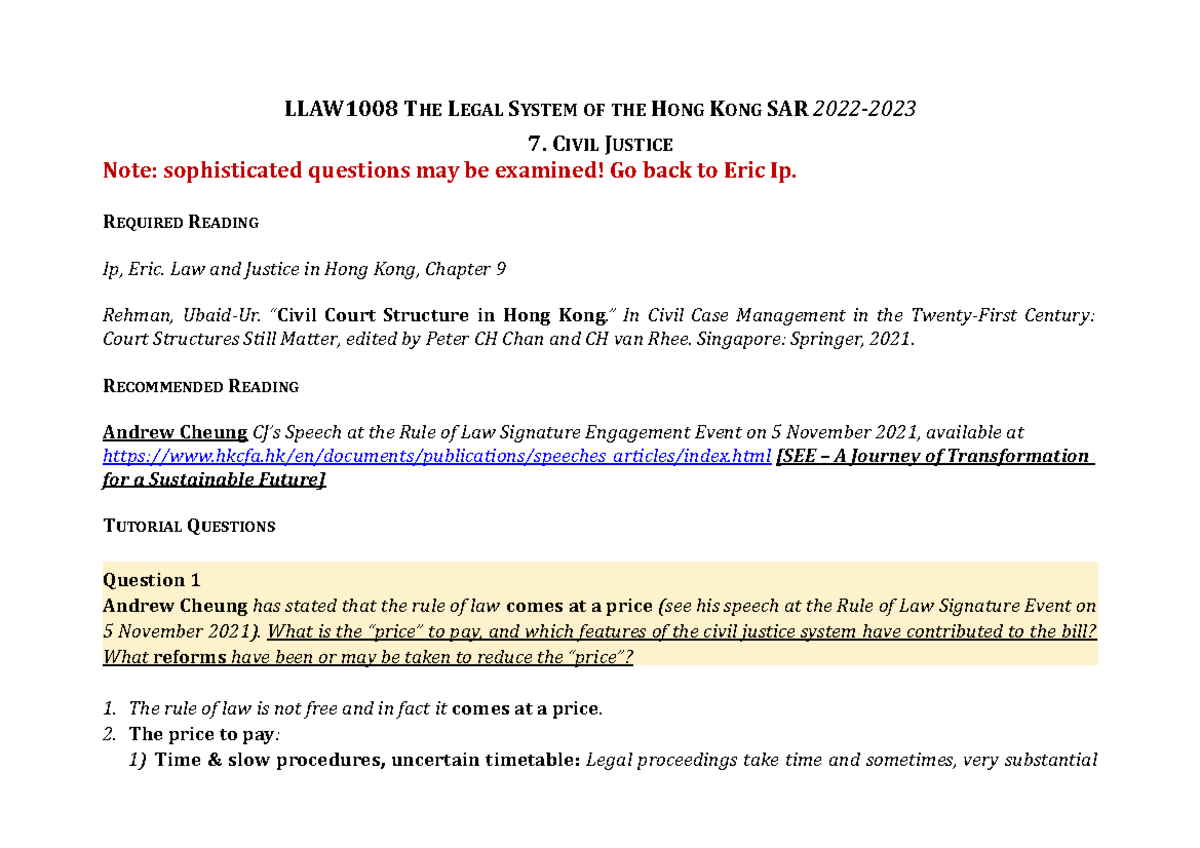 1008 - Tutorial - 4 Worksheet - LLAW 1008 THE LEGAL SYSTEM OF THE HONG ...
