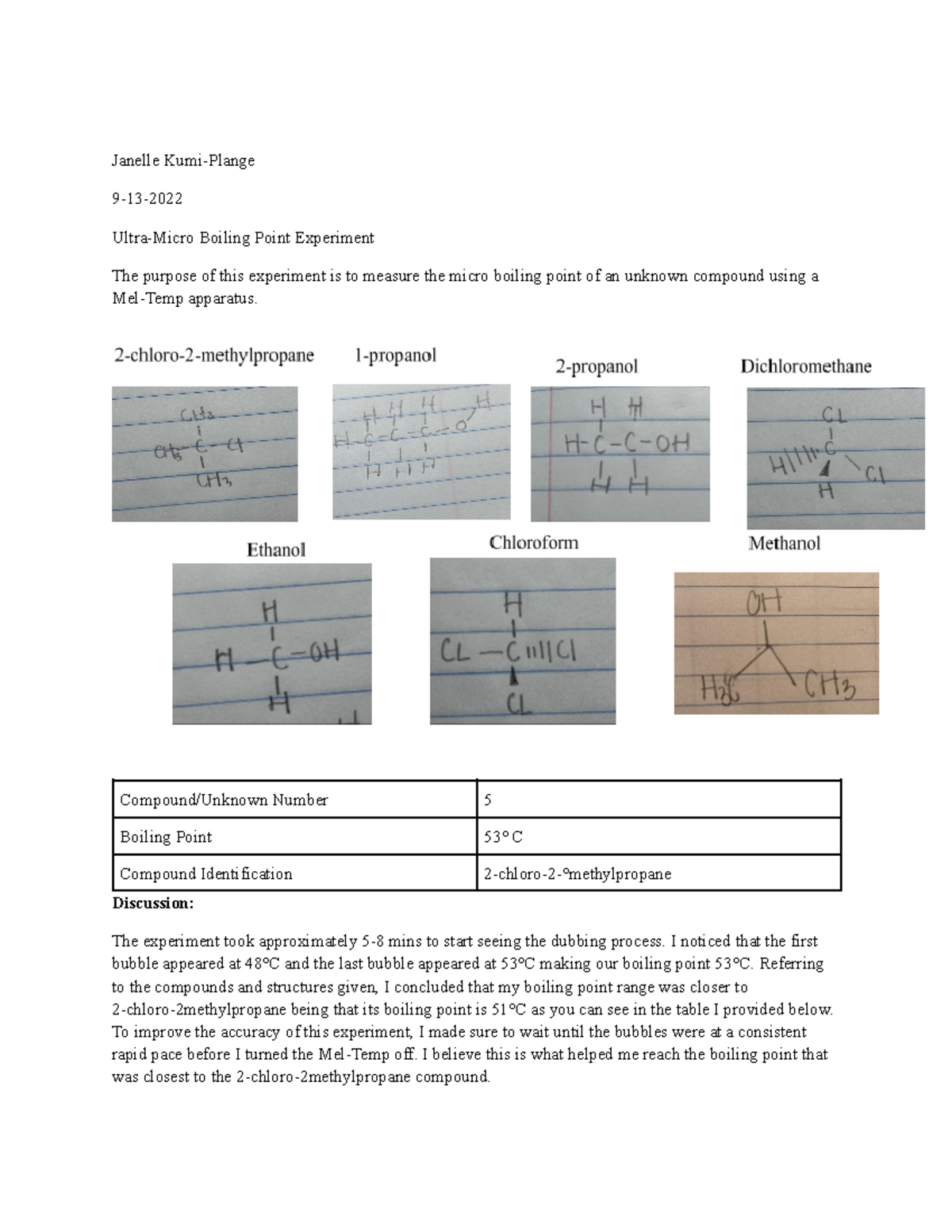 Ultra-Micro Boiling Point Report - On-Line Lab Report Format Janelle ...