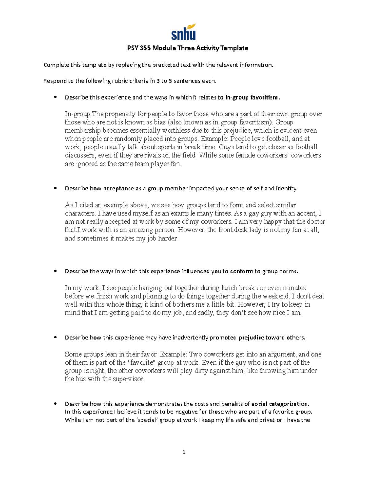 PSY 355 Module Three Activity Template - PSY 355 Module Three Activity ...