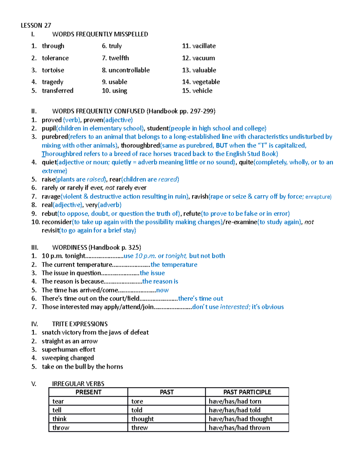 COM 131 - Lesson 27 - Taught by Professor Amy Hitt - LESSON 27 I. WORDS ...
