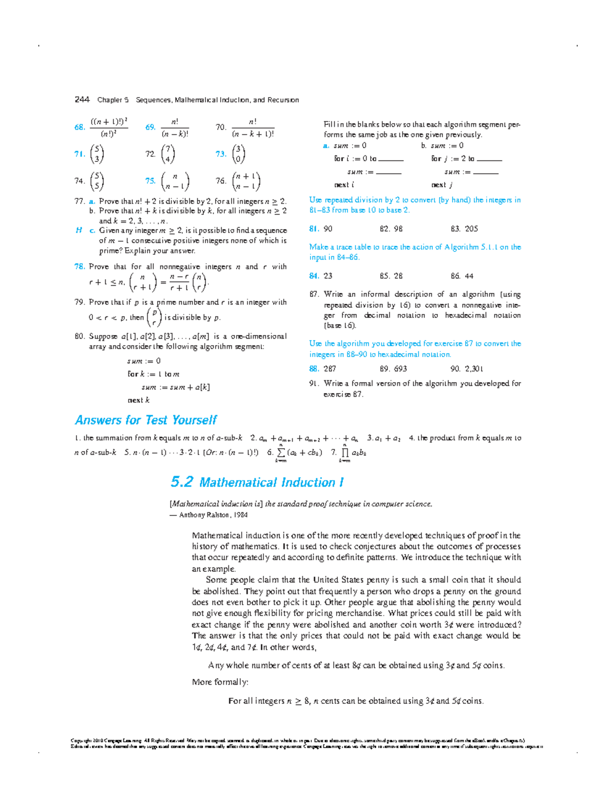 Mathematicalinduction - ####### 244 Chapter 5 Sequences, Mathematical Induction, and Recursion ...