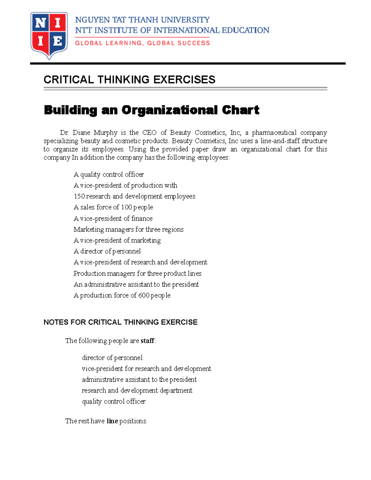 Organizational Structure Final - CRITICAL THINKING EXERCISES Building ...