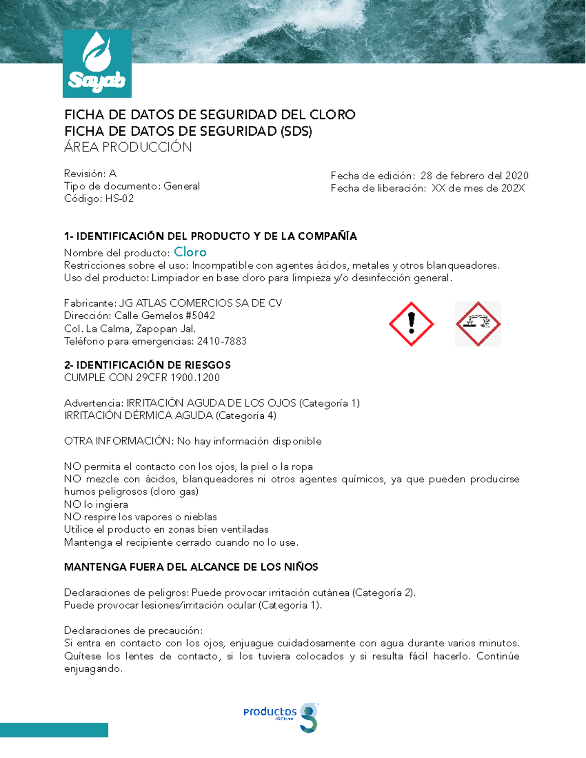 Hoja de seguridad cloro - FICHA DE DATOS DE SEGURIDAD DEL CLORO FICHA ...