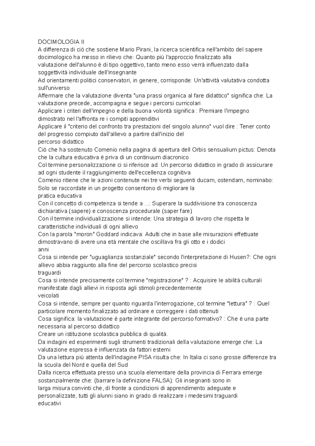 Docimologia 11 - DOCIMOLOGIA II A differenza di ciò che sostiene Mario ...