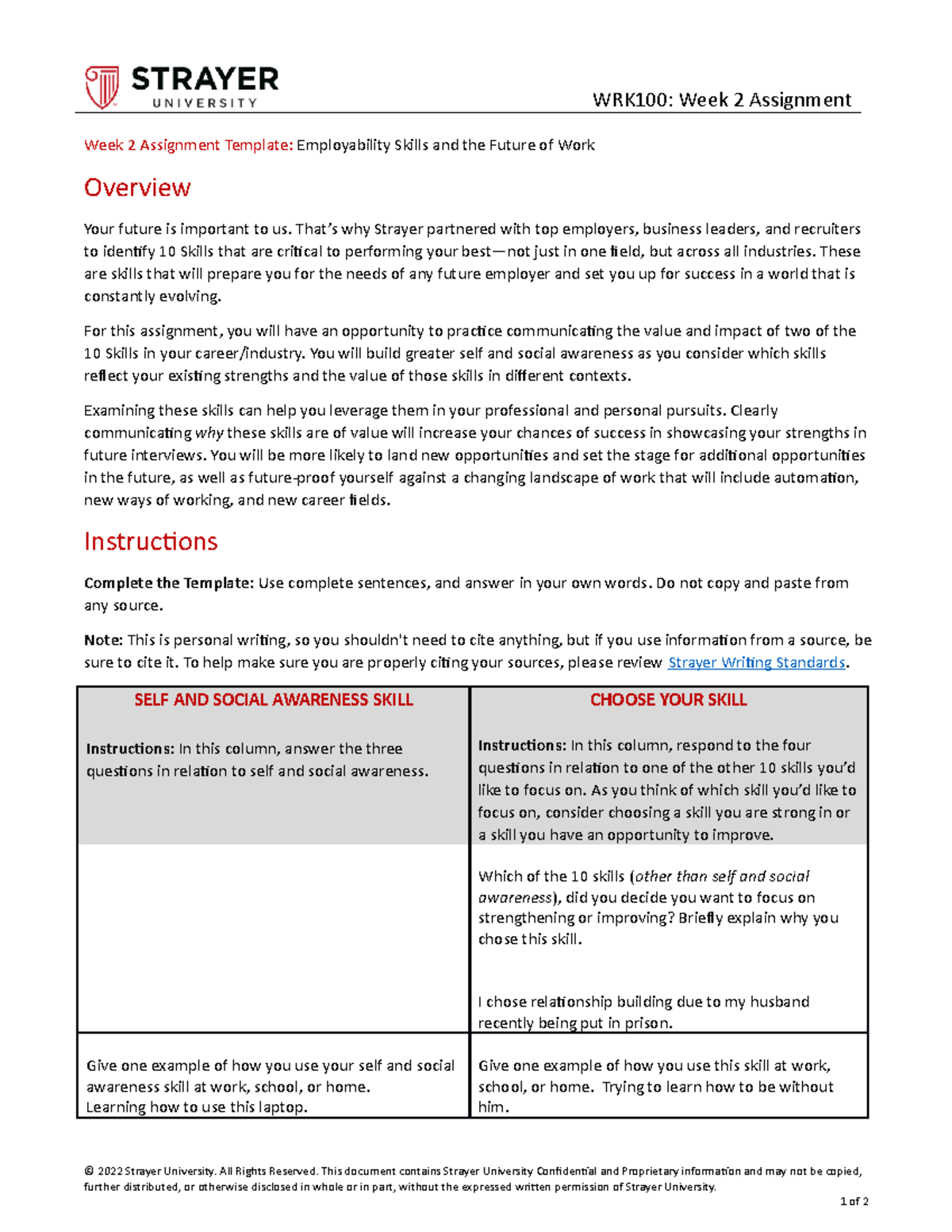 Angela Pearson WRK100 Week2 Employability Skills - WRK100: Week 2 Assignment Week 2 Assignment ...